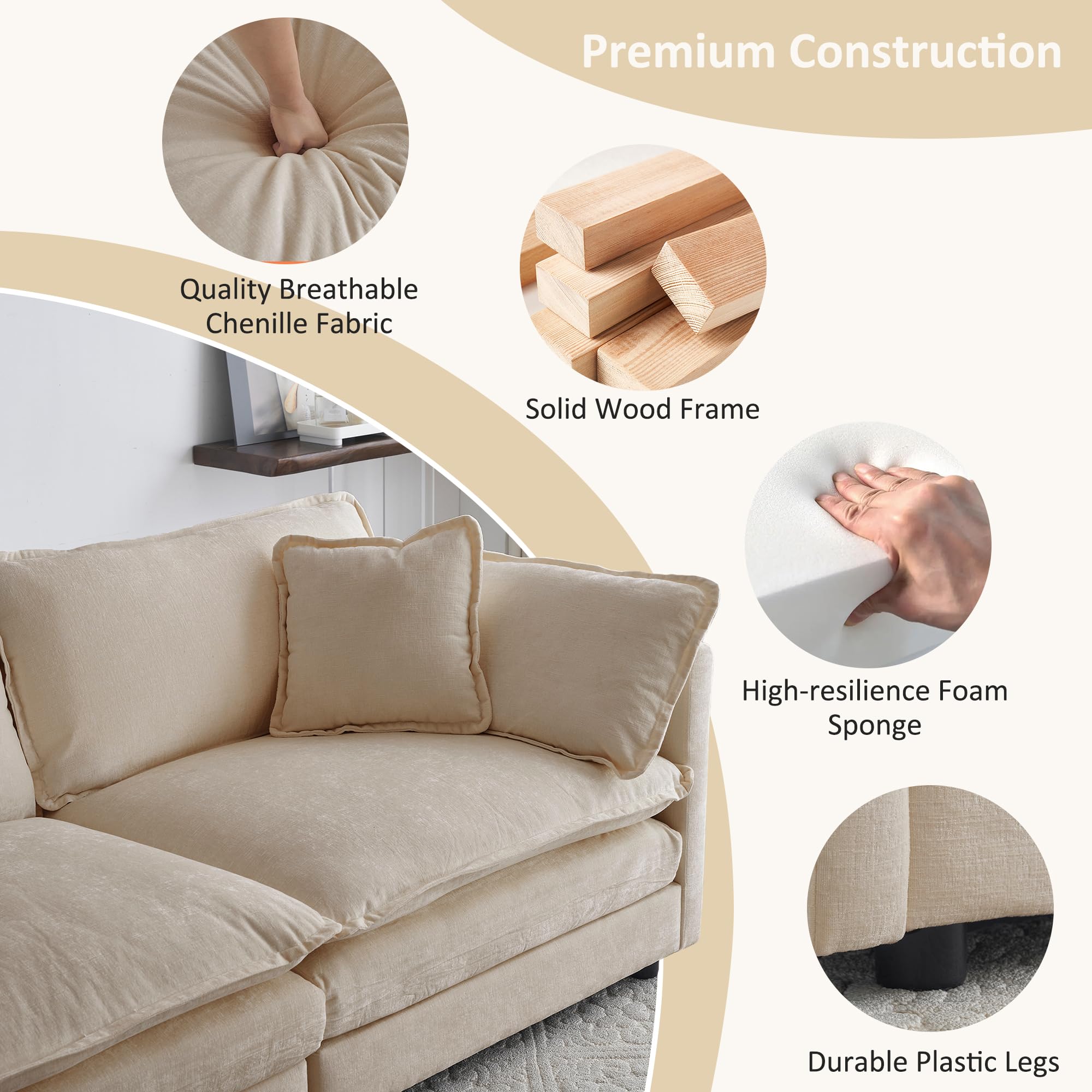 Tmsan 41.4" Chenille Oversized Accent Chair, Comfy Single Sofa Cloud Couch Chair Modern Luxury Arm Chair with Pillow for Living Room Bedroom Apartment Office, Light Coffee