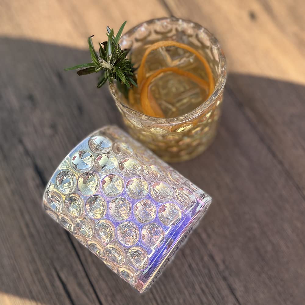 ACASSA, Gin and Tonic Glassware, Iridescent Drinking Glasses, Romantic Water Glasses, Bubble Design Drinking Glasses, Hobnail Drinking Glasses, Wine, Cocktail, Lowball, Bourbon, Whisky, Scotch Glasses