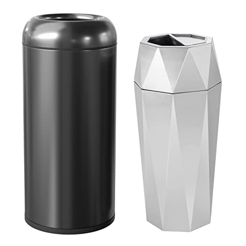 BEAMNOVA Bundle Black 15 x 31.5 in + Metallic 12 * 28 in Diamond-Shape Commercial Stainless Steel Trash Can with Lid Garbage Enclosure Inside Barrel Heavy Duty Waste Container