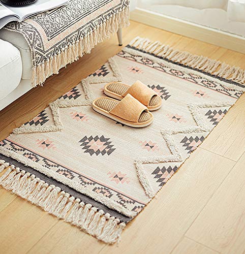 Wolala Home Print Tufted Rug Mat Boho Geometric Tassels Throw Area Rugs Machine Washable Fringe with Non-Slip Mat for Bathroom,Bedroom,Living Room,Laundry Room Kitchen Rug,Doormat (2'x3')