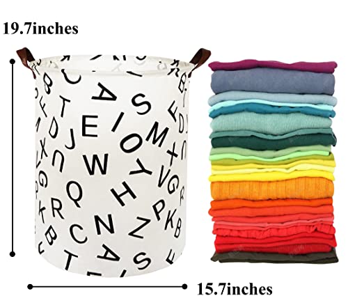 HIYAGON Large Sized Canvas Storage Baskets with Handle,Collapsible & Convenient Home Organizer Containers for Toys Storage,Baby Clothing(Letter)