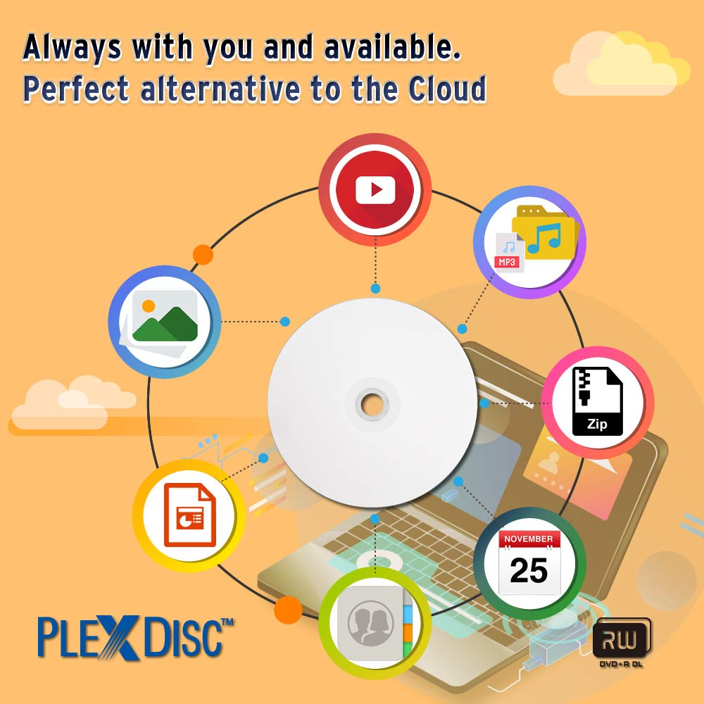 PlexDisc Water Resistant Glossy White Inkjet Printable DVD+R DL 8X 8.7GB, 50 Disc Spindle (Model: 608-C04)