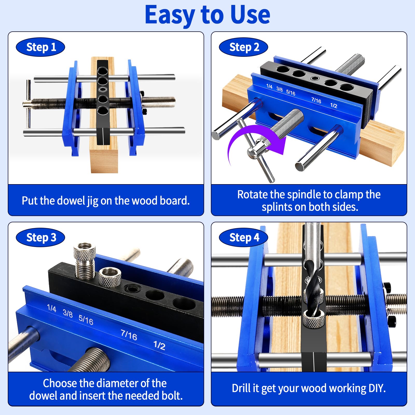6.7 Inch Self Centering Dowel Jig, Self Centering Doweling Jig Kit with 6 Drill Guide Bushings & 3 Drill Bits, Adjustable Width Dowel Jig Kit Woodworking Tools for Straight Holes Biscuit Joiner Set