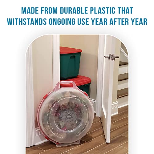 HOMZ Set of 3 Holiday Wreath Plastic Storage Containers, Holds Up to 24β Diameter, Secure Latching Lid and Easy Grip Handle, Stackable and Nestable, Red/Clear