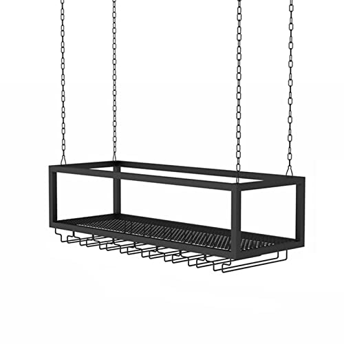Black Ceiling Hanging Wine Rack ,Home Bar Iron Wine Bottle Storage Holder Kitchen Wall Mounted Stemware Glasses Metal Shelf Floating Organizer Shelves (Size : 100x25x20cm)