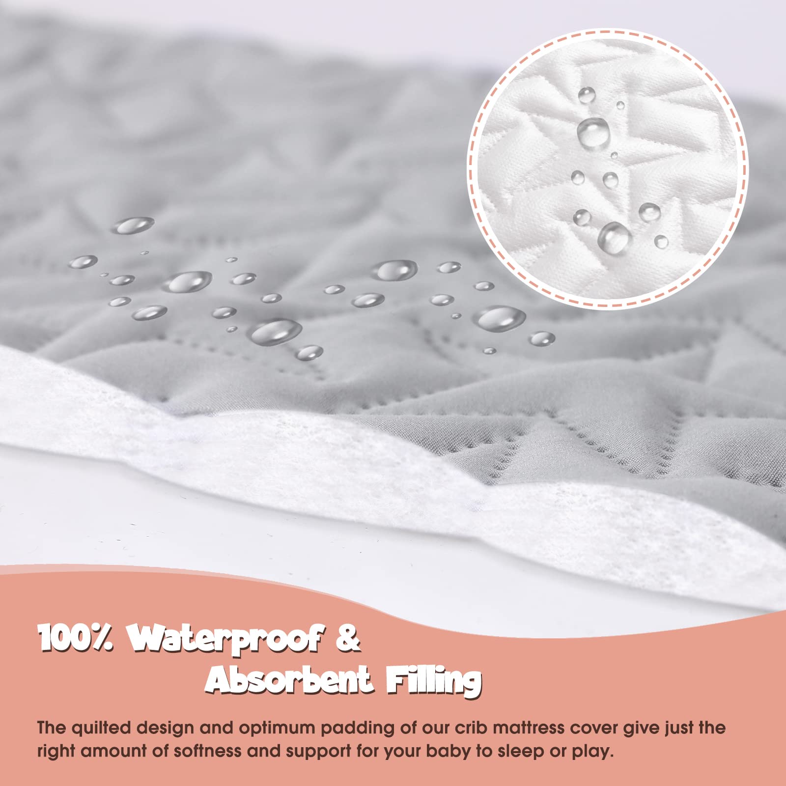 ACRABROS Baby Bassinet Sheets-2 Pack Waterproof Baby Bassinet Sheets-2 Pack Bassinet Sheet Set-Leakproof Quilted Padded,Ultra Soft, Gray & Pink