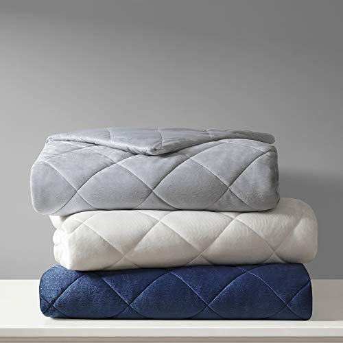 Beautyrest Luxury Quilted Weighted Blanket Ultra Soft Warm Mink with Glass Beads Filling and Zipper Cover Relaxing Pressure Relieving, 60X70-12Lbs, Grey