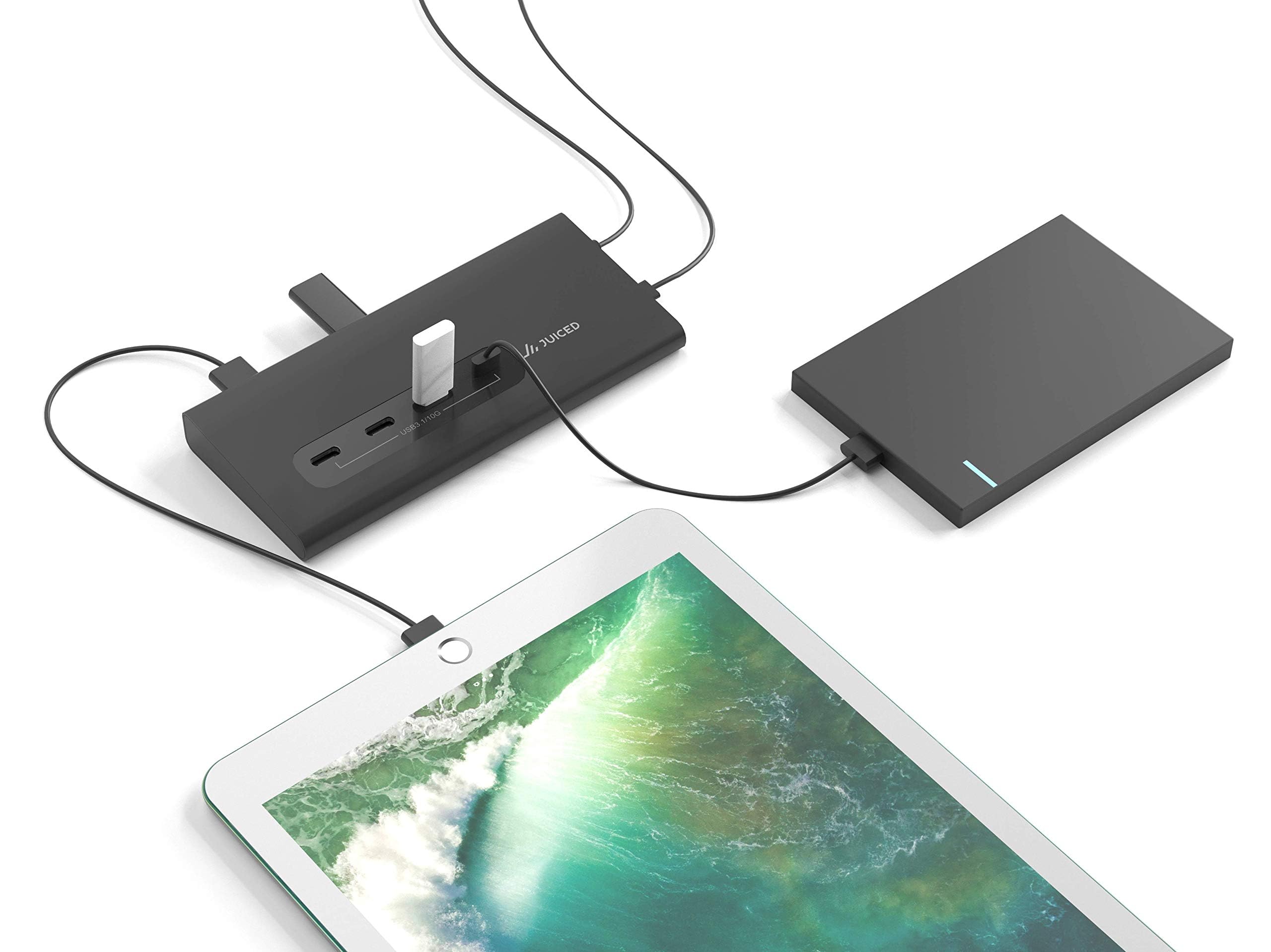 Juiced Systems VertexHUB High-Speed USB-C & USB-A Hub - 10 Gbps Transfer, USB 3.2 Gen 2, 4X USB-C Ports, 3X USB-A Ports, Fast Charging