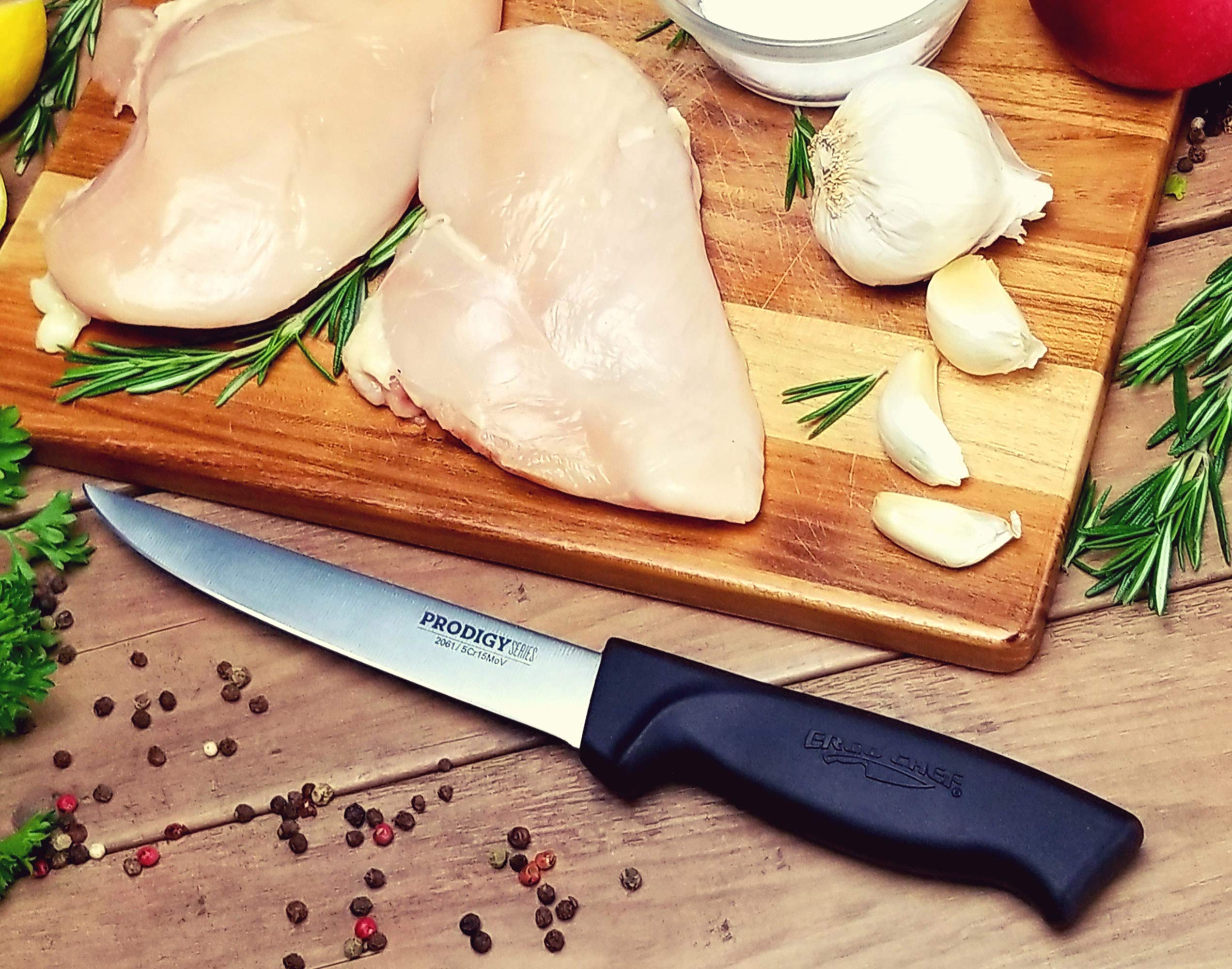 Ergo Chef Prodigy Series 6-Inch Wide Boning Knife - High Carbon Stainless Steel Semi-Stiff Blade β Ergonomic Non-Slip handle