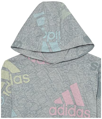 adidas Girls' Long Sleeve Hooded Graphic Tee, Grey Heather with Multicolor, 6