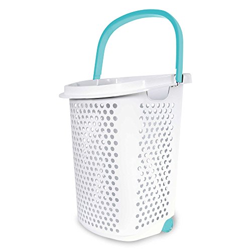 Home Logic 2.0-Bu. Rolling Laundry Hamper Container Bin Storage in White Features Pop-Up Handle, Hole Pattern for Ventilation, Built-in Wheels to Maneuver (1, 2.0-Bu.)