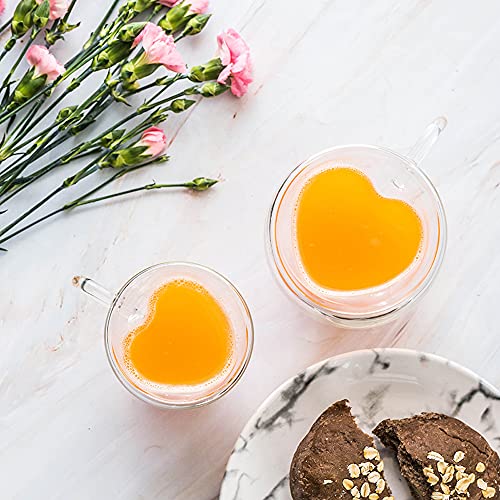 SKEMIX Heart Shaped Mug - Double Glass Coffee Cups With Heart - Double Layer Heart Cup - Heart Shaped Tea Cup - Clear Heart Mug - Heart Shaped Coffee Cup - Glass Heart Mug - Heart Shape Tea Cups