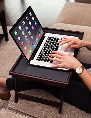 BIRDROCK HOME Bamboo Lap Tray with Black Top - Work from Home - Foldable Breakfast Serving Bed Tray - Lap Desk with Wide Tilting Top - Laptop Computer Stand for Couch Bed Chair - TV Tray