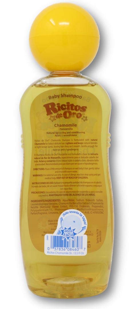 Chamomile Ricitos de Oro Shampoo| Baby Shampoo with Pop-Up Rattle Cap, Paraben Free Product for Baby’s Delicate Hair; 13.5 Fl Ounces