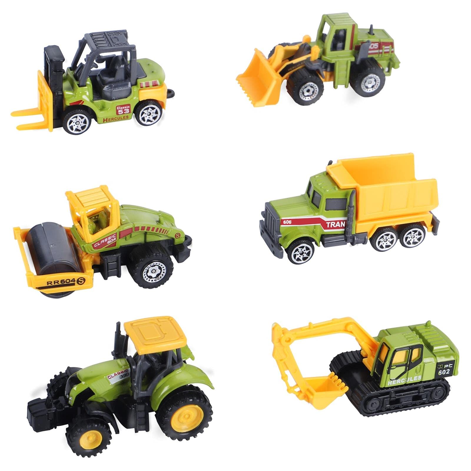 ANDOLO Mini Construction Trucks Toys, Small Construction Toys 6Pcs Construction Vehicles Tractor Toys Sand Vehicle Playset Forklift Roller Dump Truck Tractor Excavator Bulldozer