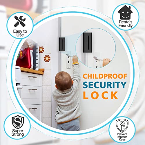 Home Security Door Lock, Upgrade Easy Open Childproof Door Reinforcement Lock with 3" Stop Withstand 800 lbs for Inward Swinging Door, Add Extra Lock to Defend Your Home Safe (Black)