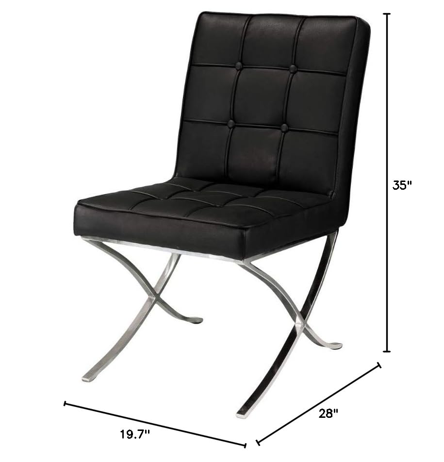 Christopher Knight Home Milania Modern Button Tufted Leather Dining Chairs, 2-Pcs Set, Black / Silver