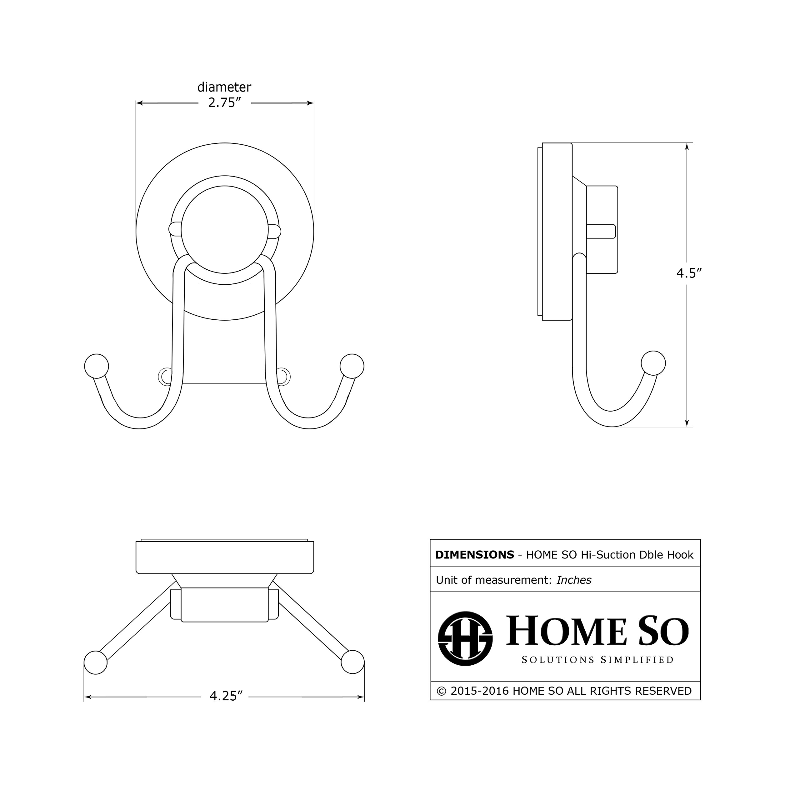 HOME SO Suction Cup Hooks for Shower, Bathroom, Kitchen, Glass Door, Mirror, Tile – Loofah, Towel, Coat, Bath Robe Hook Holder for Hanging up to 15 lbs – Rustproof Chrome Stainless Steel (2-Pack)