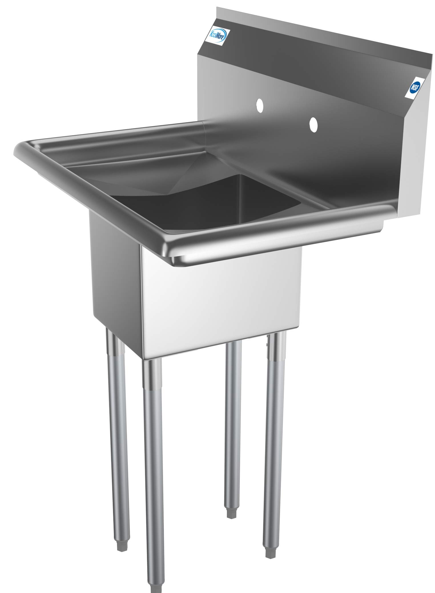 KoolMore - SA101410-10B3 1 Compartment Stainless Steel NSF Commercial Kitchen Prep & Utility Sink with 2 Drainboards - Bowl Size 10" x 14" x 10", Silver