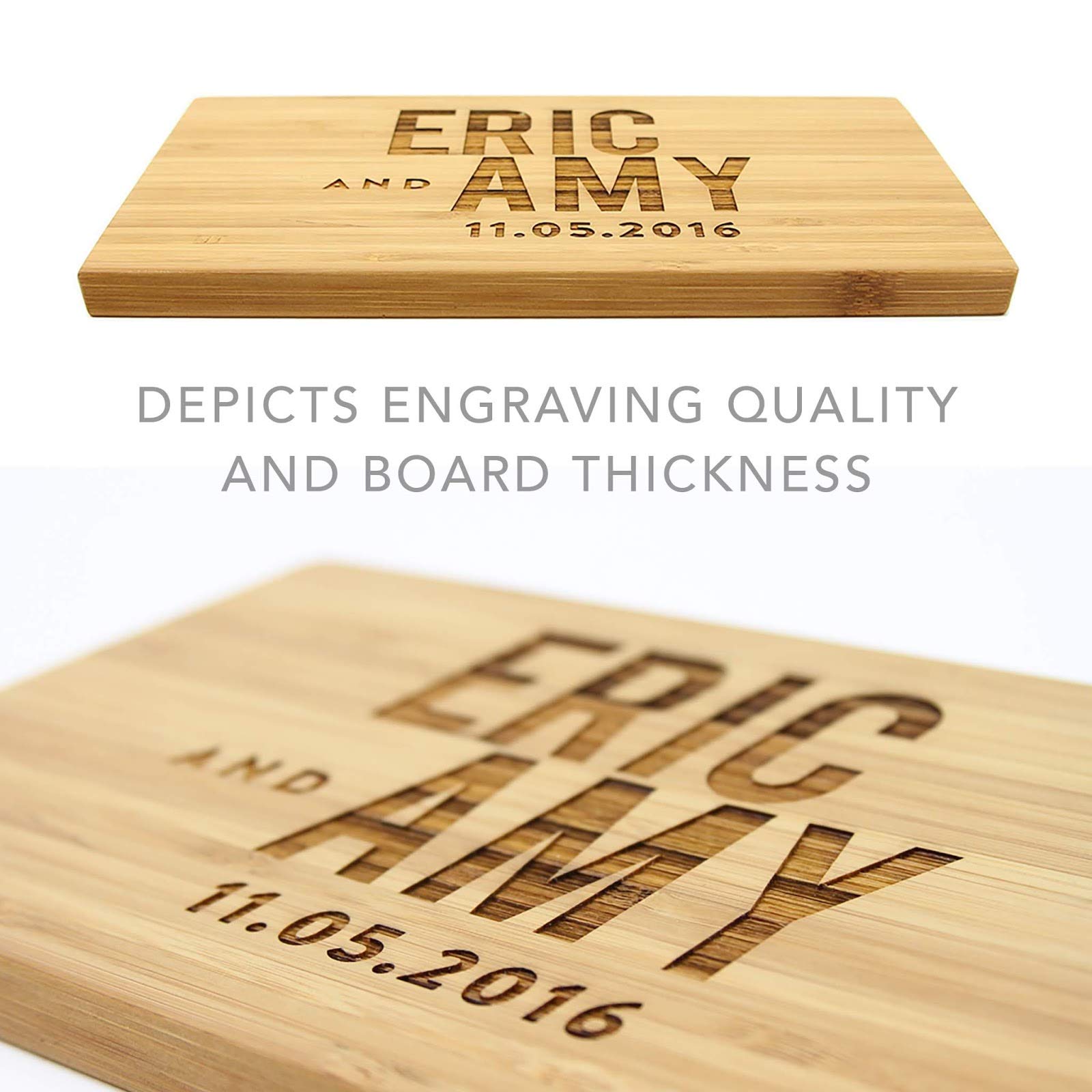 Andaz Press Personalized Large Bamboo Wood Cutting Board Gift, 17.75 x 11-inch, James & Emma, Est. 2024, Rustic Deer Forest, 1-Pack, Custom Engraved Serving Chopping Board Christmas