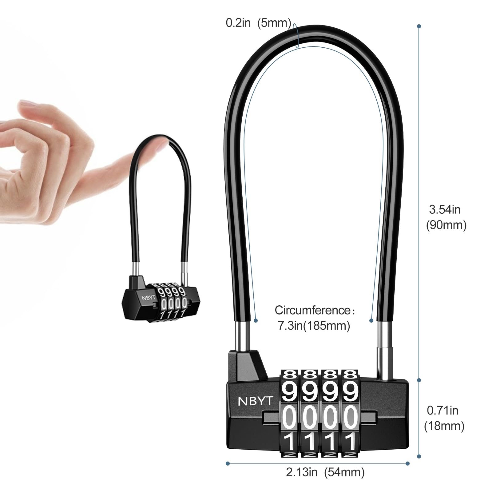 Ankilo Newest 4 Digit Combination Padlock with Steel Cable Rope, Long Shackle Combination Lock Waterproof Gate Lock, Resettable Code Lock for Schools, Fences, Luggages, Garages, Locker, Black