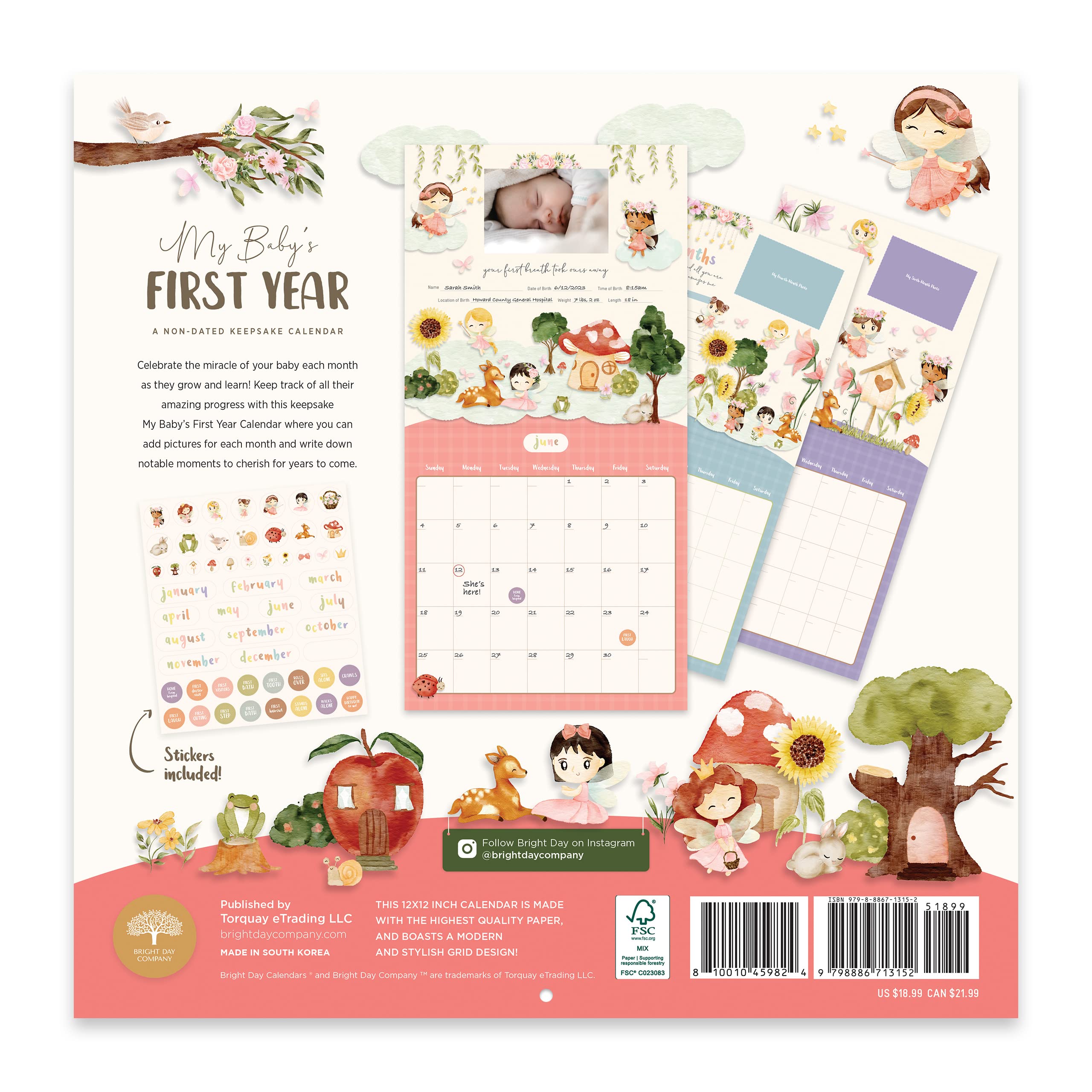 Baby's First Year Book & Calendar with 54 Stickers by Bright Day β Capture Milestones with Baby's First Year Calendar β Keepsake Memory Journal for Newborns, Dinosaur