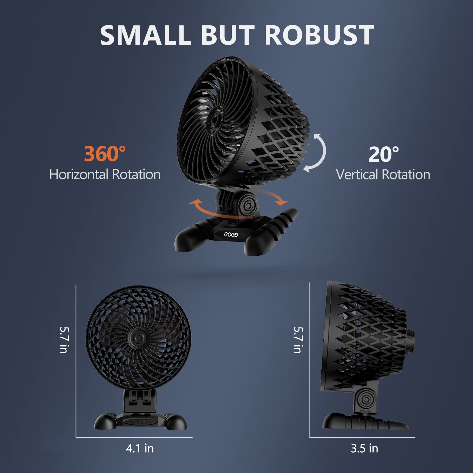 EOGD 2022 Newest USB Desk Fan with Stepless Speed Control, 4.2" Desk Fans Small Quiet Personal Fan with Strong Wind Up To 12MPH, 360° Rotatable Mini Table Fan With Removable Fan Guard (Grey)
