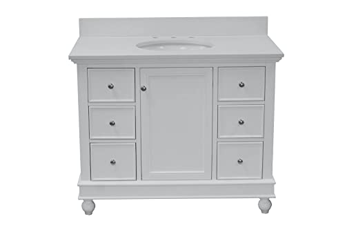 Bella 42-inch Bathroom Vanity (White/Quartz): Includes White Cabinet with Stunning Quartz Countertop and White Ceramic Sink