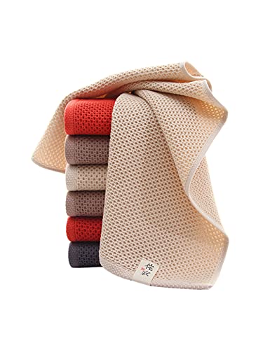 Luke's Gift Japanese Style Waffle Weave Hand Towel, 100% Long Staple Cotton, 28" x 13", Microfiber Drying (Light Brown)