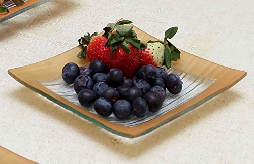 GAC Elegant Designed Square Tempered Glass Dessert Plates Set of 4 β Break and Chip Resistant - Oven Proof - Microwave Safe - Dishwasher Safe 6 Inch