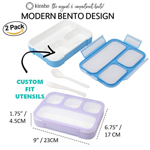 Bento Lunch Box Kids & Adult: Leakproof Lunch Containers for Boys & Girls with 3 Compartments - School, Daycare, Meal Planning Portion Control Container, BPA-Free Boxes, Utensils | Blue Purple 2 pack