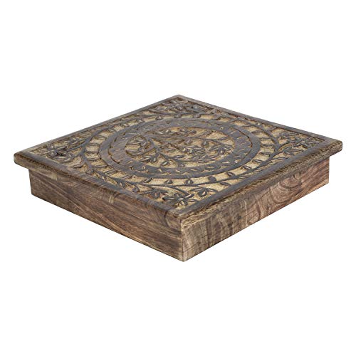SAVON Wooden Step Stool Small Footstool footrest Table Flowers Tree of Life