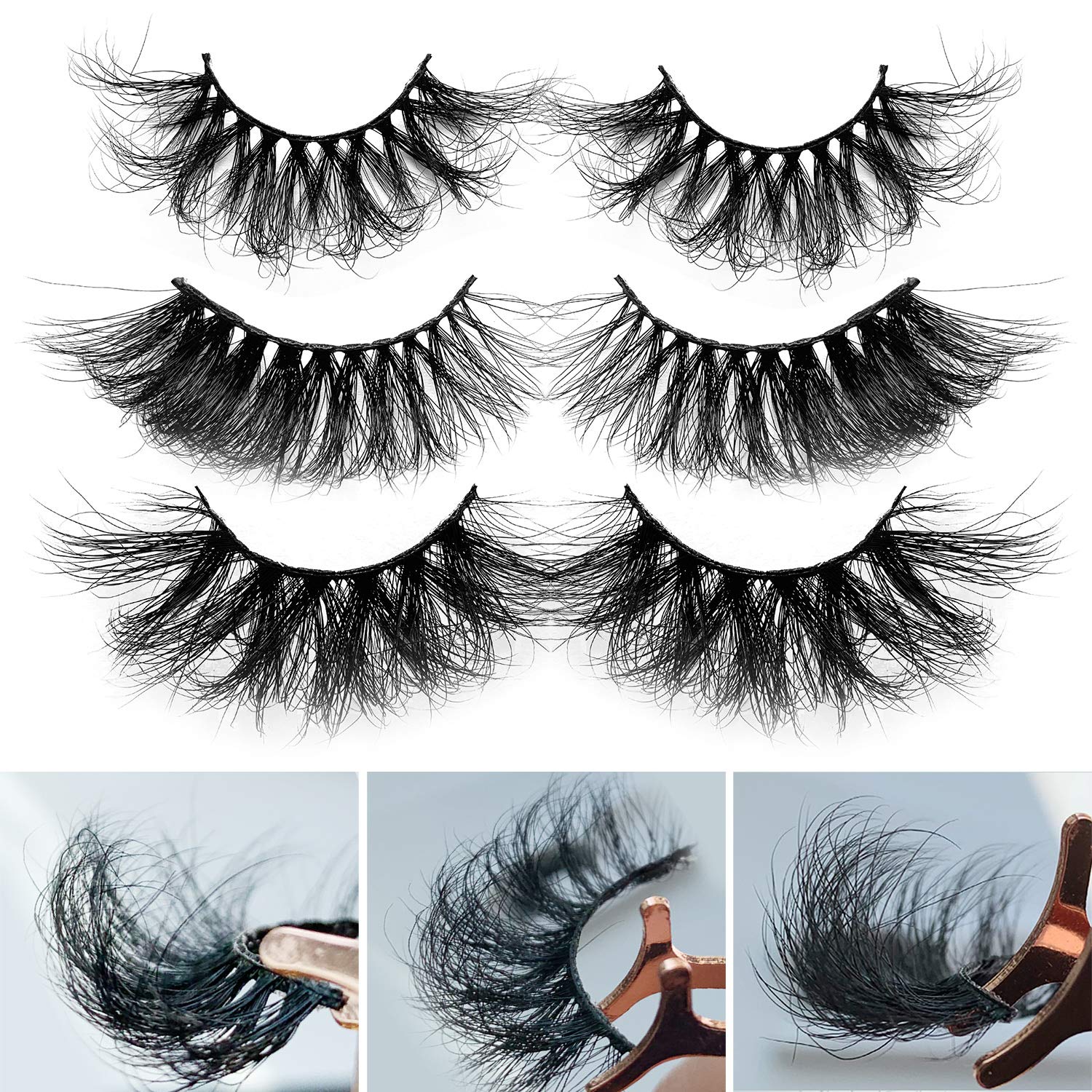 ACROWN 5D 25mm Lashes Mink Full Volume Cruelty-free Siberian 3D Mink Strip Eyelashes 3 Pack