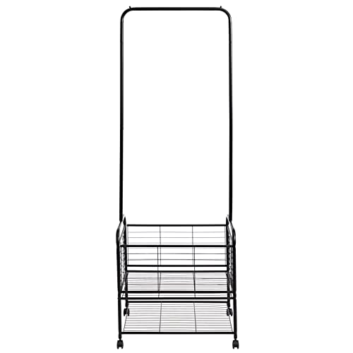 DOEWORKS Large Laundry Rolling Garment Cart for Lavatory, Metal Laundry Basket Sorters Garment Bulter Storage Rack with Wheels, Black