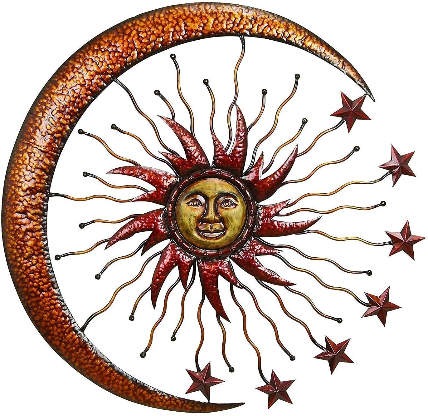 Bellaa Metal Wall Art Sun Moon Stars Indoor Crescent Celestial Outdoor Hanging Garden Home Decor Large 24 inch