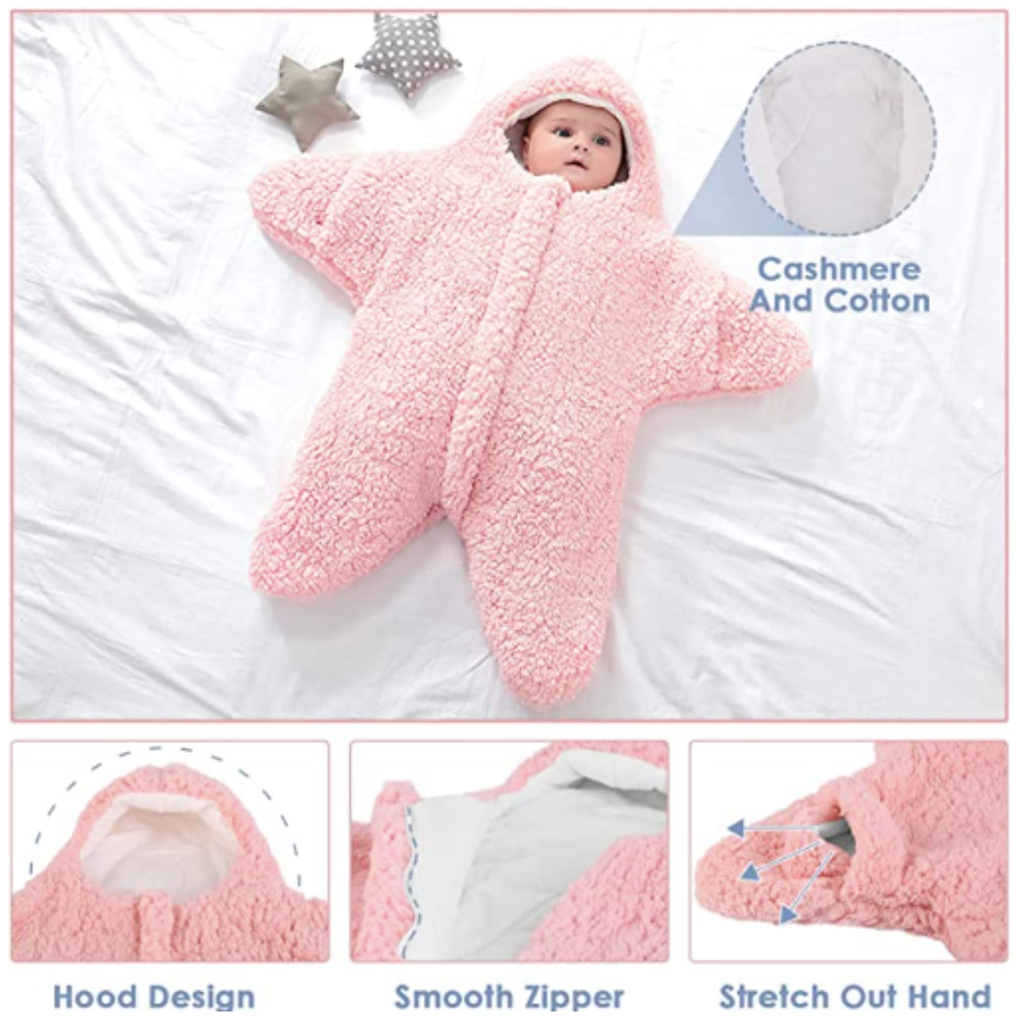 Babystar Baby Starfish Sleeping Stroller Blanket, Newborn Infant Cashmere Cotton Baby Footie/Swaddle Blanket (Pink)