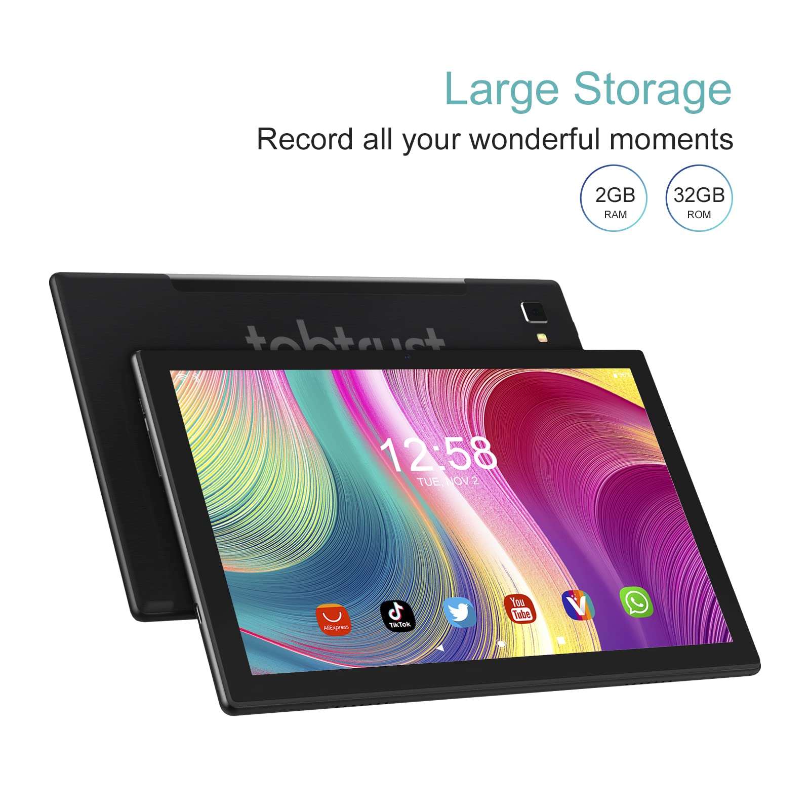 Android Tablet 10 Inch, WiFi Tablets PC with 13MP Dual Cameras, Octa Core Processor 5G Phone Tablet, 32GB Storage,1280 * 800 IPS HD Display, Black