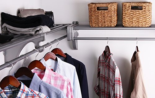 EZ Shelf -2 Pack- Expandable Closet Shelf with Hanging Rod -(Each 40.5β to 73β) with 1 End Bracket- Silver-Strong-Easy to Install-Wire Closet Shelving Alternative