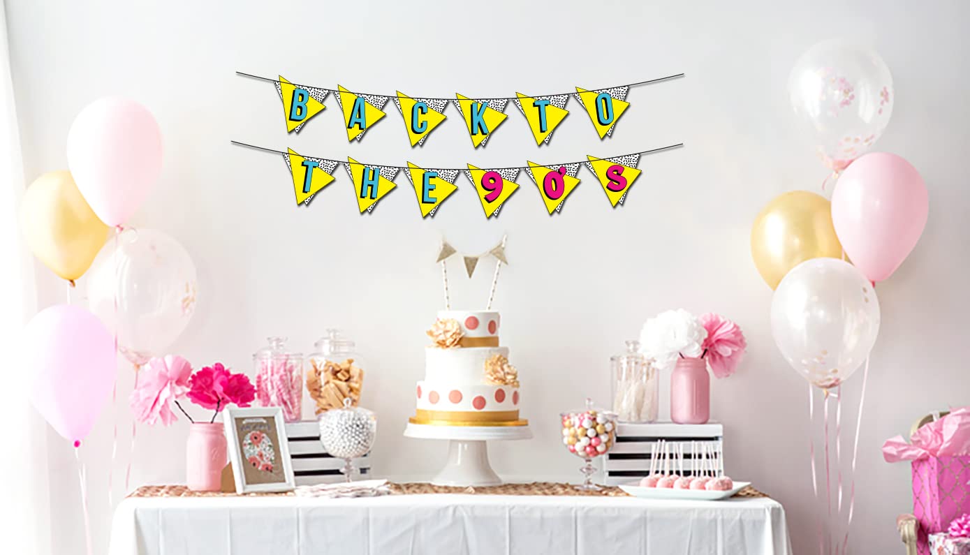 Back to The 90s Neon Banner - Funny Throwback 90's and 80's Theme Party Decoration, Favors & Supplies