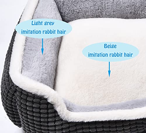 Dog Bed for Small Dogs,Cute Cat Bed for Indoor Cats,Washabel Super Soft Durable Kitten Bed and Puppy Bed, Anti-Slip & Water-Resistant Bottom,Luxury Square Grey Small aninal Bed