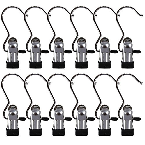 Home-X Ultra Strong Stainless Steel Hanging Clip Hook - Set of 12