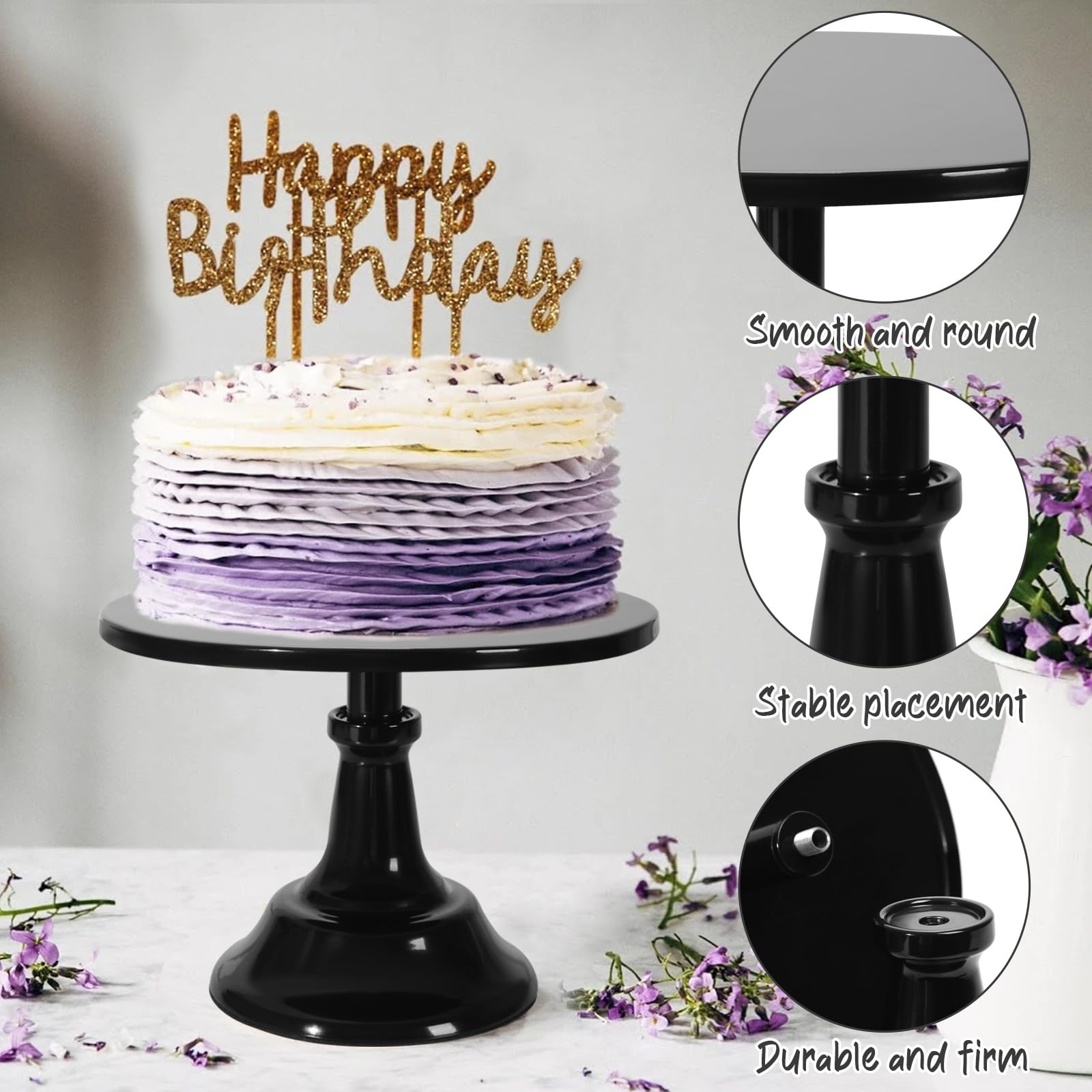 3Pcs Cake Stand, Black Round Cupcake Stand 8/10/12Inch Dessert Display Stand Cupcake Holder Pastry Serving Plate for Baby Shower Wedding Birthday Party Celebration Home Decoration
