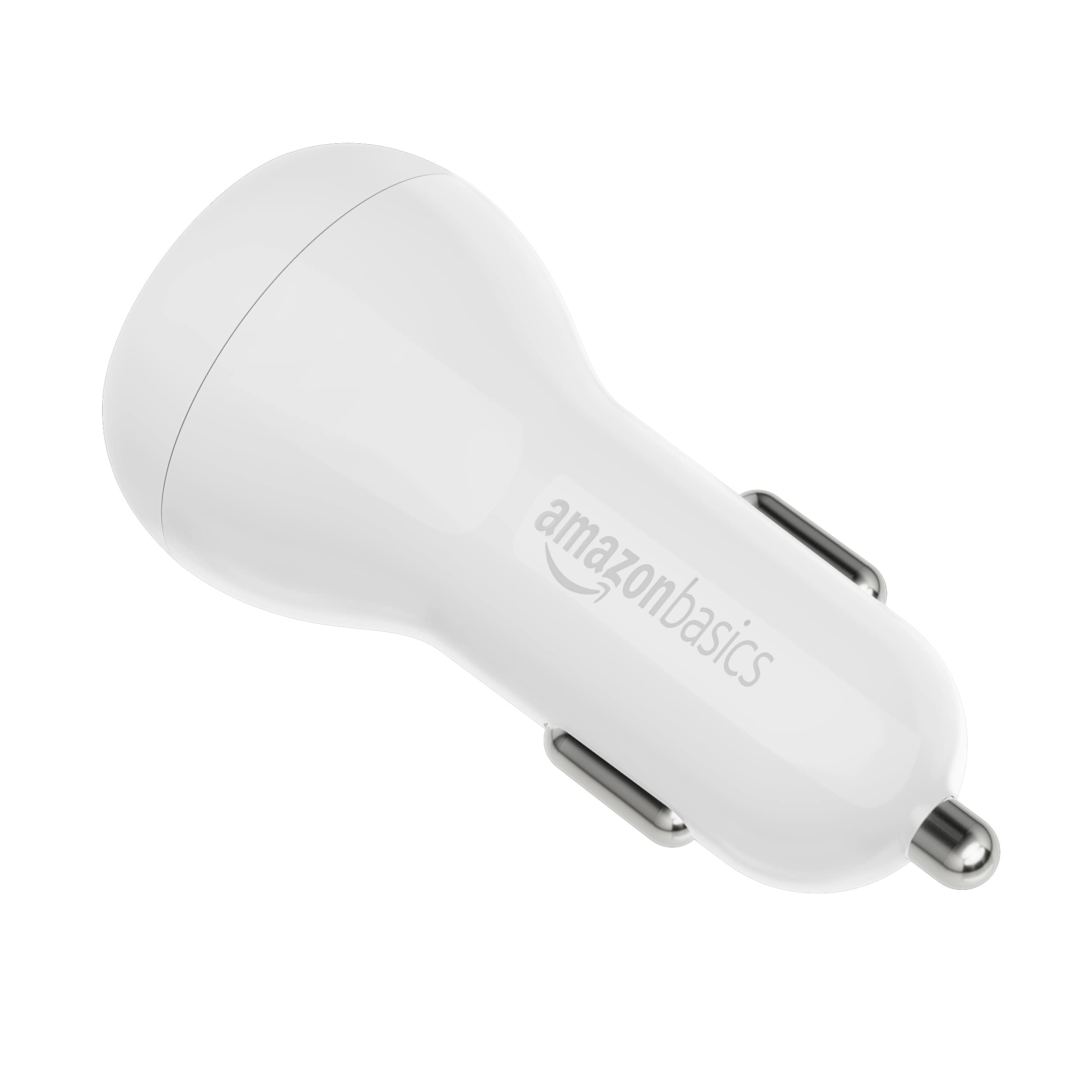 Amazon Basics Dual-Port Car Charger with 1 USB-C Port (20W) and 1 USB-A Port (12W), White