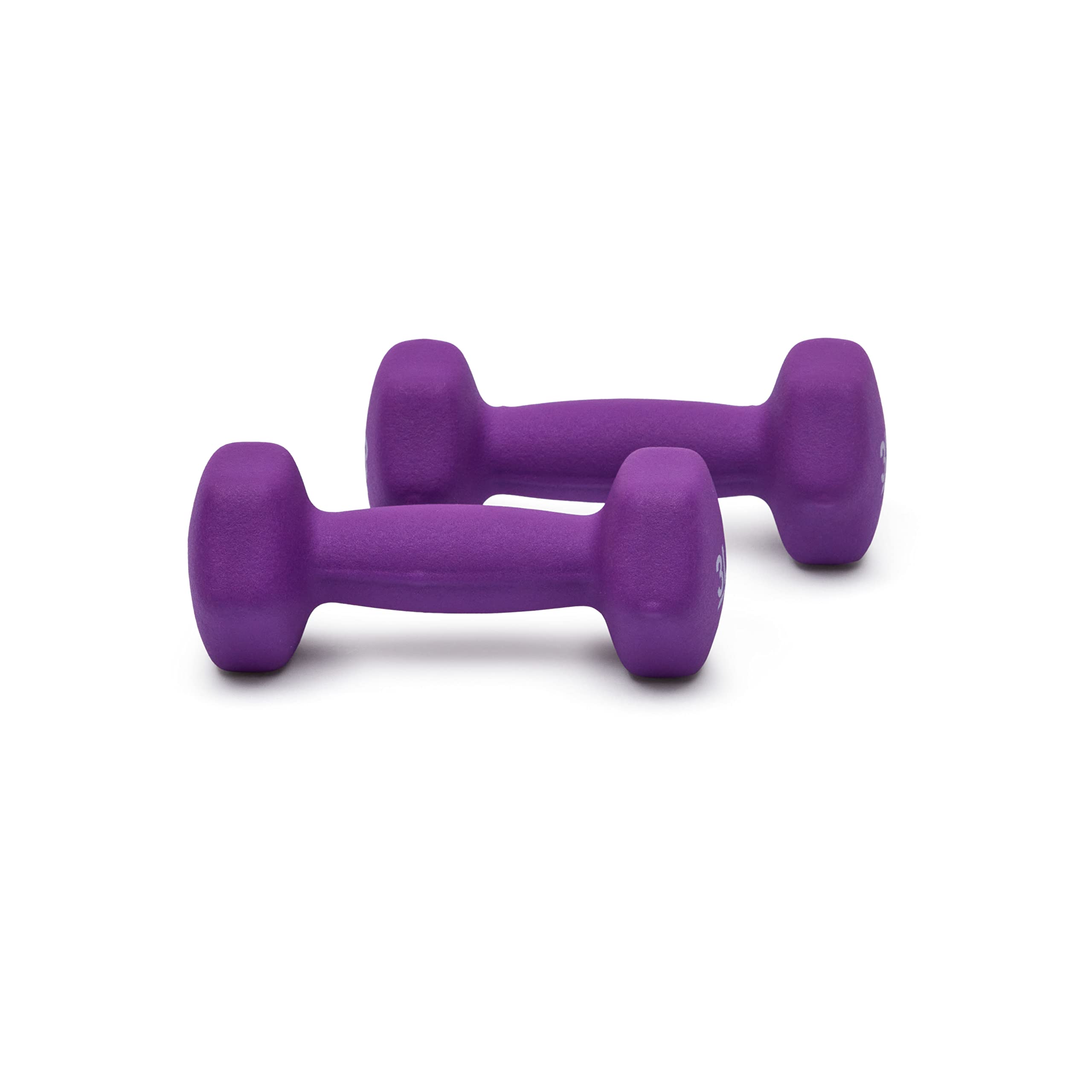 Amazon Basics Extra Thick Exercise Yoga Gym Floor Mat with Carrying Strap - 74 x 24 x .5 Inches, Purple & Neoprene Hexagon Workout Dumbbell Hand Weight, 3-Pound, Purple - Set of 2