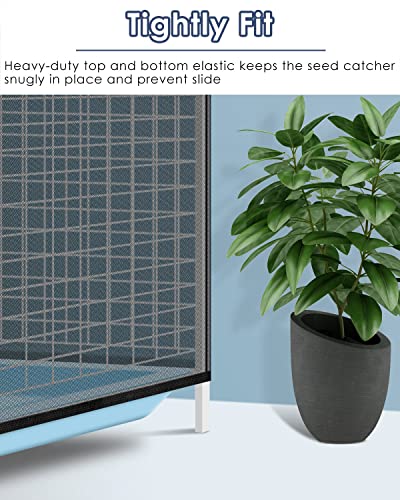 Bissap Bird Cage Seed Catcher, Universal Birdcage Net Nylon Adjustable Elastic Band Stretchy Skirts Mesh Cover for Parrot Cage Seed Guard (Not Include Birdcage)- Black