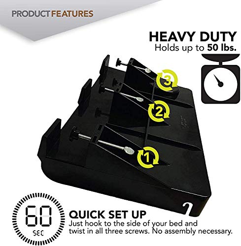 Modern Innovations Bedside Shelf for Bed, College Dorm Room, Bunk Bed Shelf for Top Bunk, Clip On Nightstand Tray with Cord and Cup Holder, Bunkbed Caddy for Table Storage (Black)