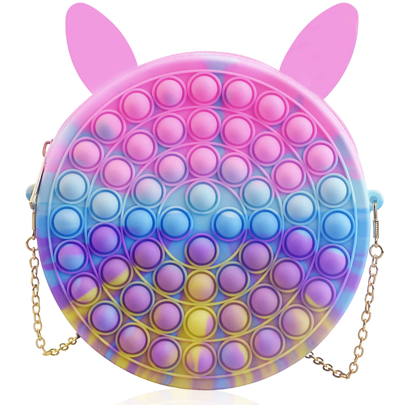 AndTree Pop Shoulder Bag Fidget Toys Rainbow Pop Bubble It Purse for Girls Gift Cross-Body Bag Rabbit Ear