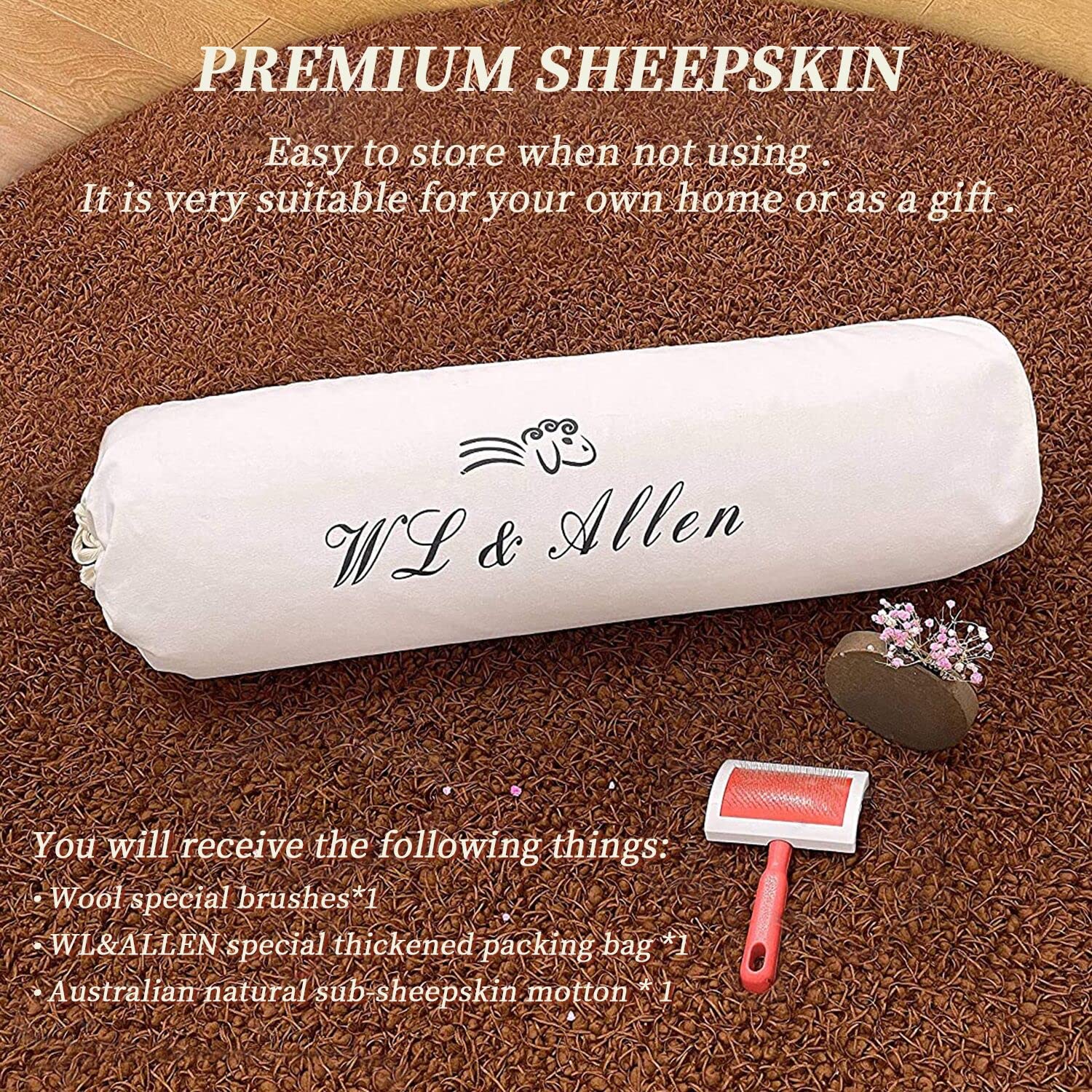 WL&ALLEN Large Sheepskin Rug Genuine Thick and Lush 3 Inch Pile,Luxury Australian Pelts |Large Sheepskin Wool Area Rugs (Large Single Pelt 2'6" x 3'7",Ivory White)