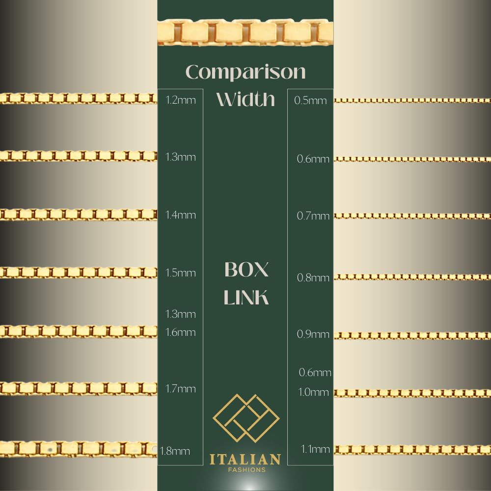 ITALIAN FASHIONS REAL Solid 10K Yellow or White Gold 0.50mm - 1.3mm Diamond-Cut Square Mirror Box Veneziana Chain Necklace with Lobster Claw Clasp | Multiple Lengths Available | Men Women | MADE IN ITALY (10K Solid Yellow Gold 0.7mm, 24.0 Inches)