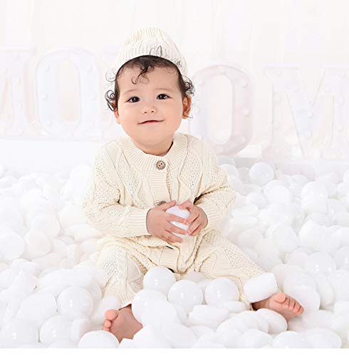 JunNeng Baby Newborn Cotton Knitted Sweater Romper Longsleeve Outfit with Warm Hat Set,Beige,3-6 Months